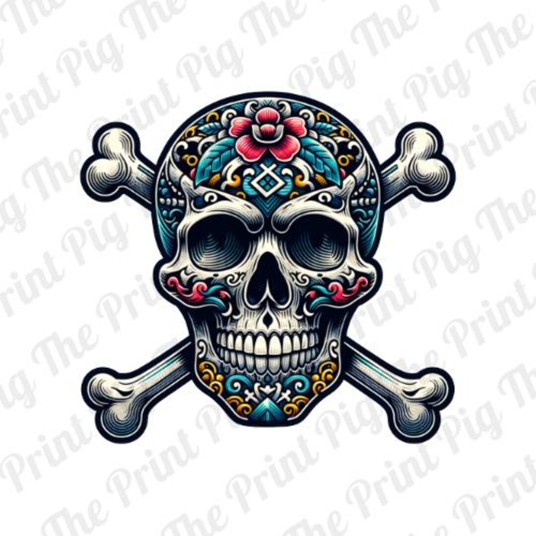 Skull and Crossbones PNG Digital Download File, Tattoo Skeleton PNG ...