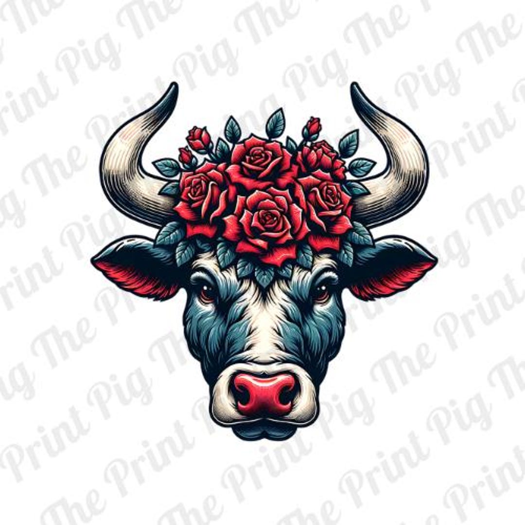Bull With Rose Crown PNG Digital Download File, Floral PNG, T-shirt ...