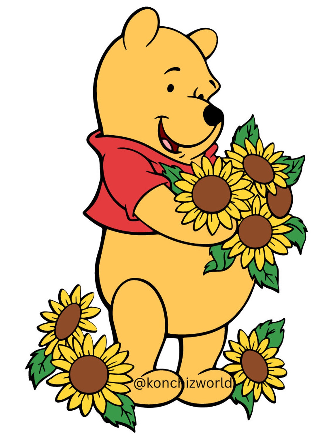 Winnie the Pooh W/sunflower SVG File - Etsy