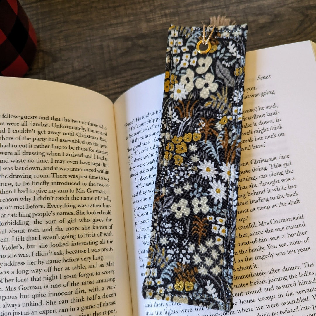 Charcoal Grey Floral Cotton Bookmark for Book Lovers - Etsy