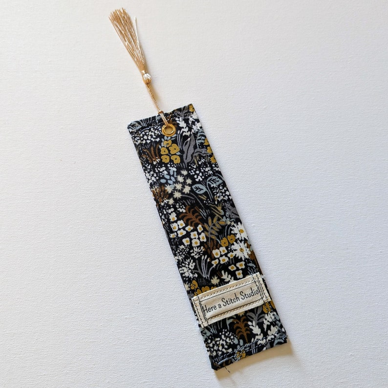 Charcoal Grey Floral Cotton Bookmark for Book Lovers - Etsy