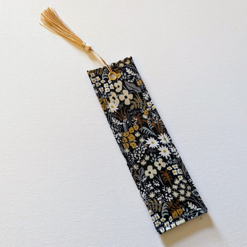 Charcoal Grey Floral Cotton Bookmark for Book Lovers - Etsy