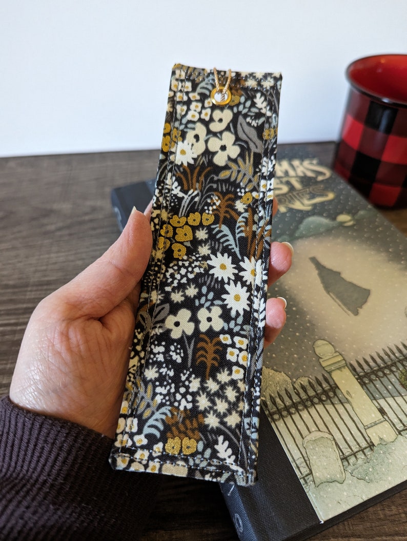 Charcoal Grey Floral Cotton Bookmark for Book Lovers - Etsy
