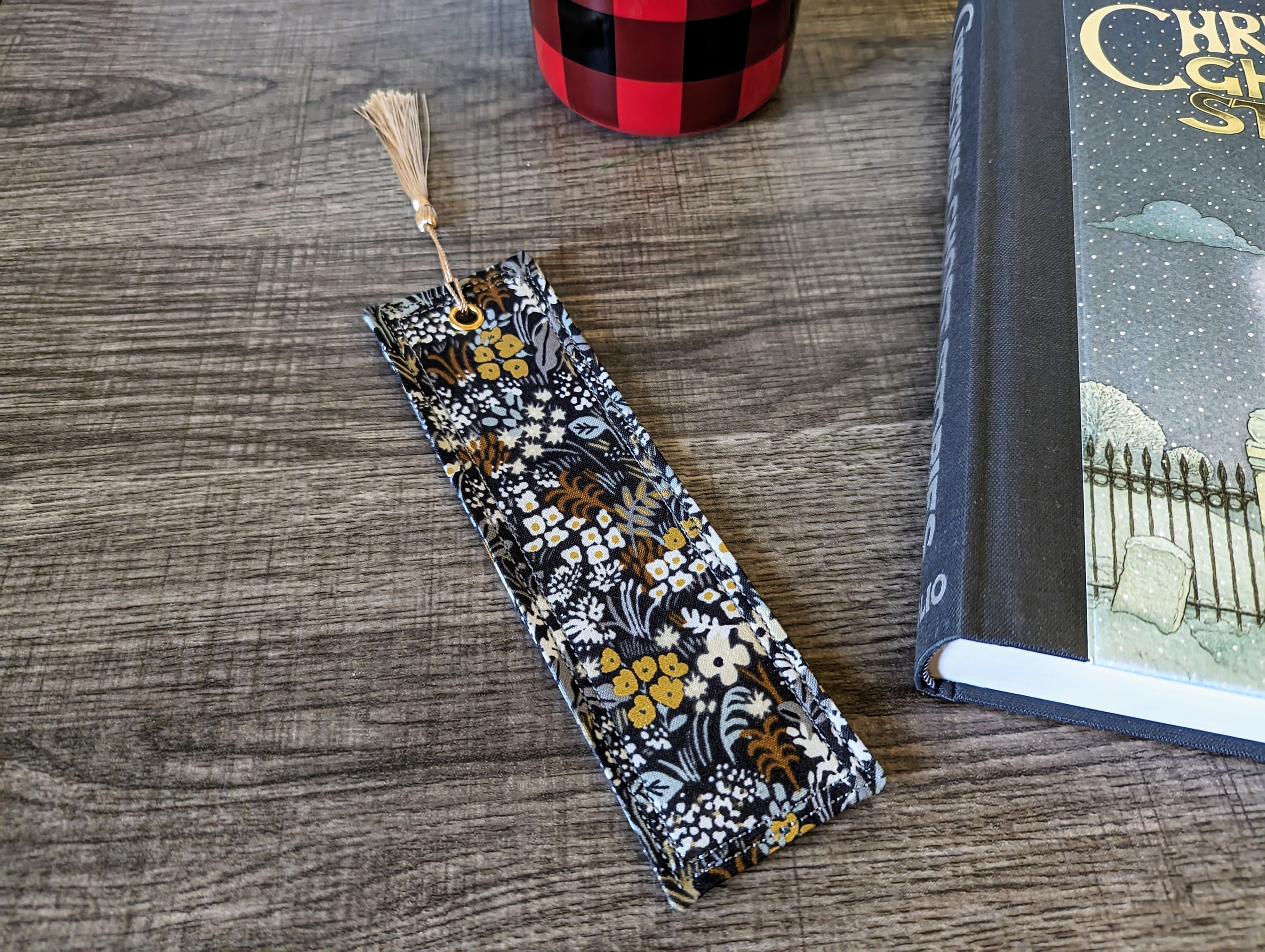 Charcoal Grey Floral Cotton Bookmark for Book Lovers - Etsy