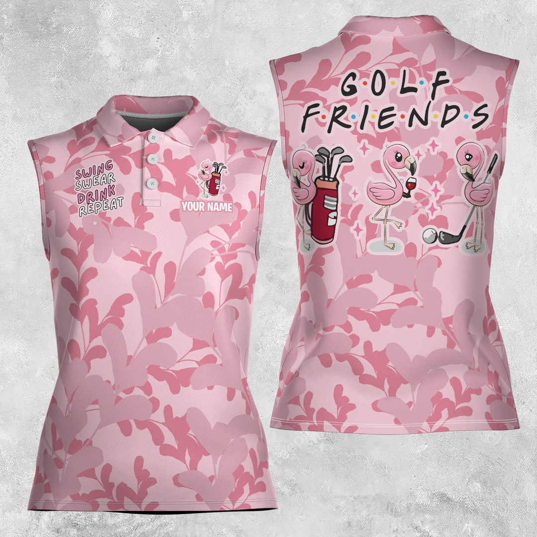 Golf Friend Cute Flamingo Golf Team 3D Women Sleeveless Polo Size XS ...