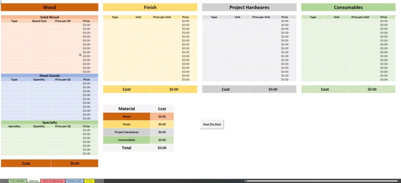 Woodworking Project Pricing Template: Excel Workbook (digital Download ...