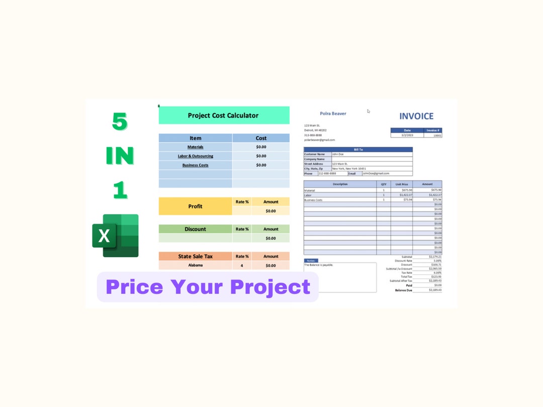 Woodworking Project Pricing Template: Excel Workbook (digital Download ...