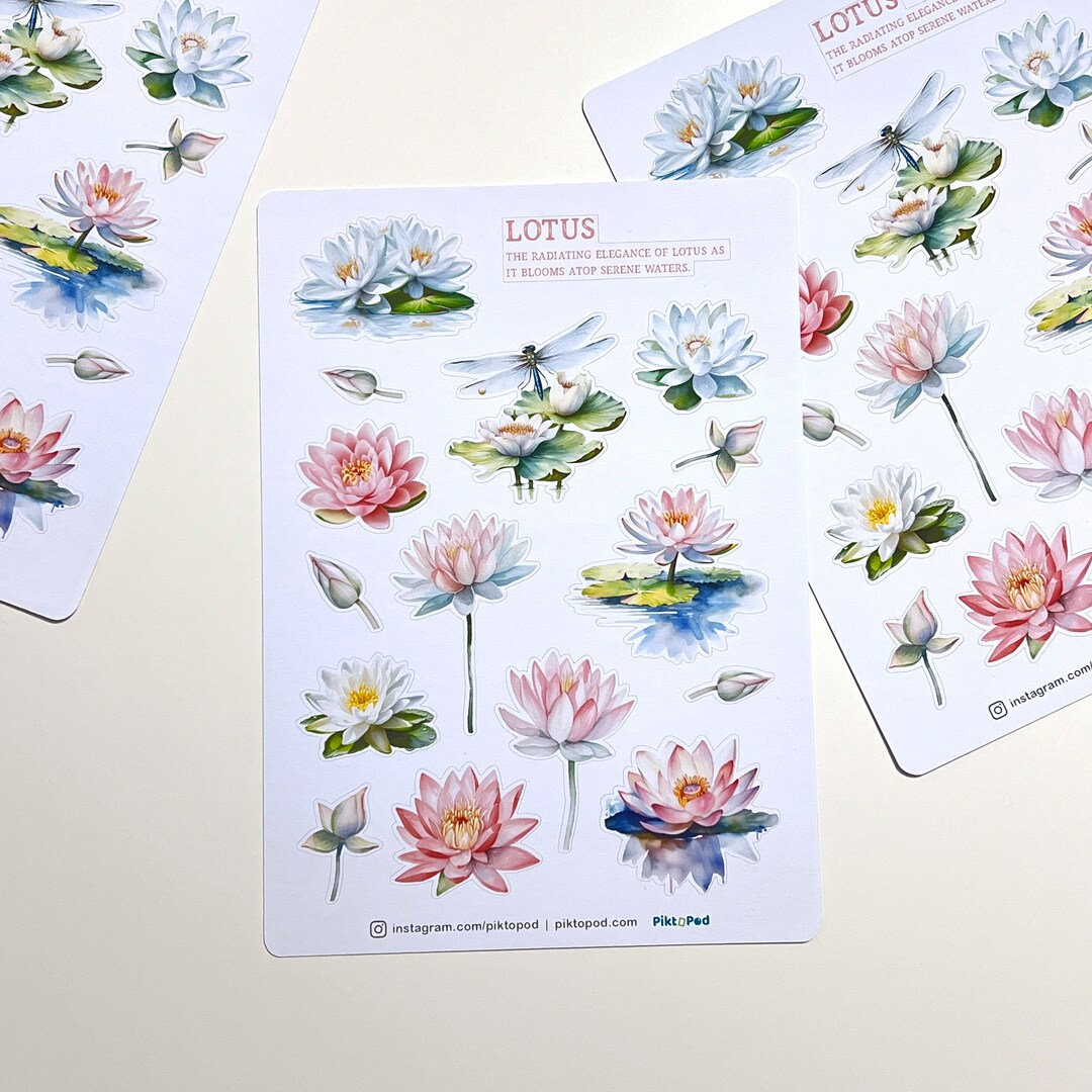 Lotus Flower Stickers: Planner, Journal, Scrapbook (5x7" Sheet) - Etsy