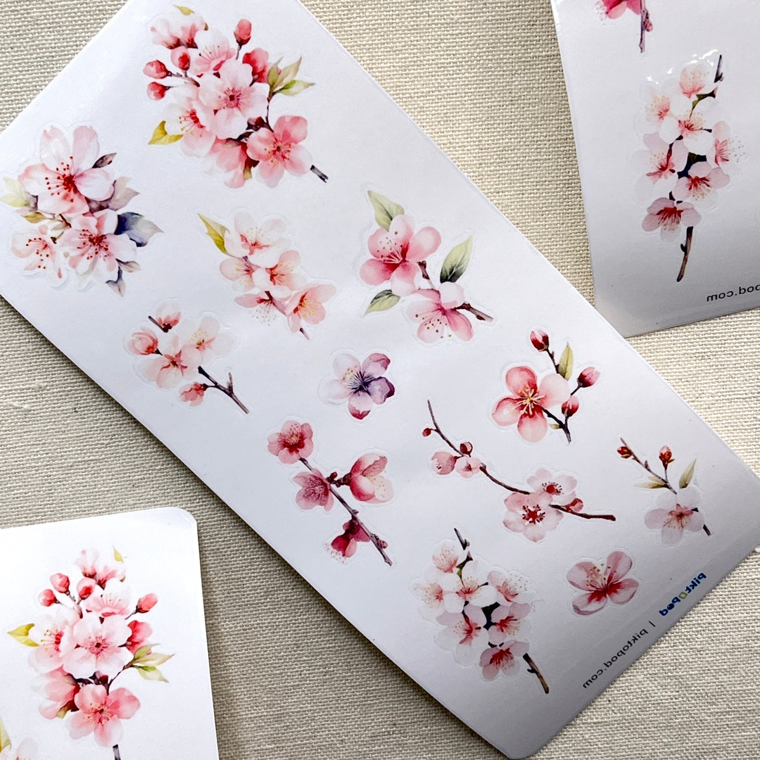 Pink Cherry Blossom Glossy Clear Stickers - Etsy