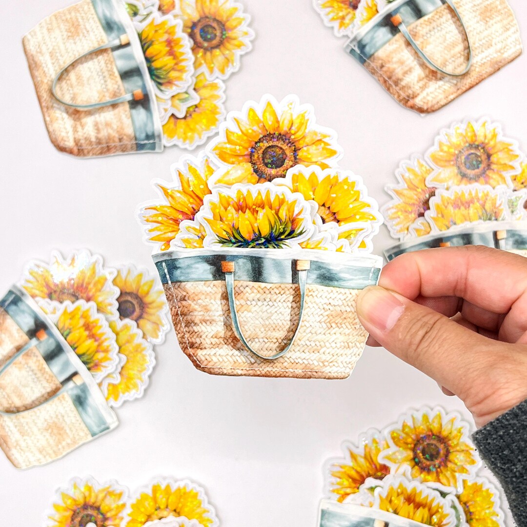 NEW! Sparkly Sunflower Sticker Pack – 10 Kiss-cut Stickers in Handmade ...