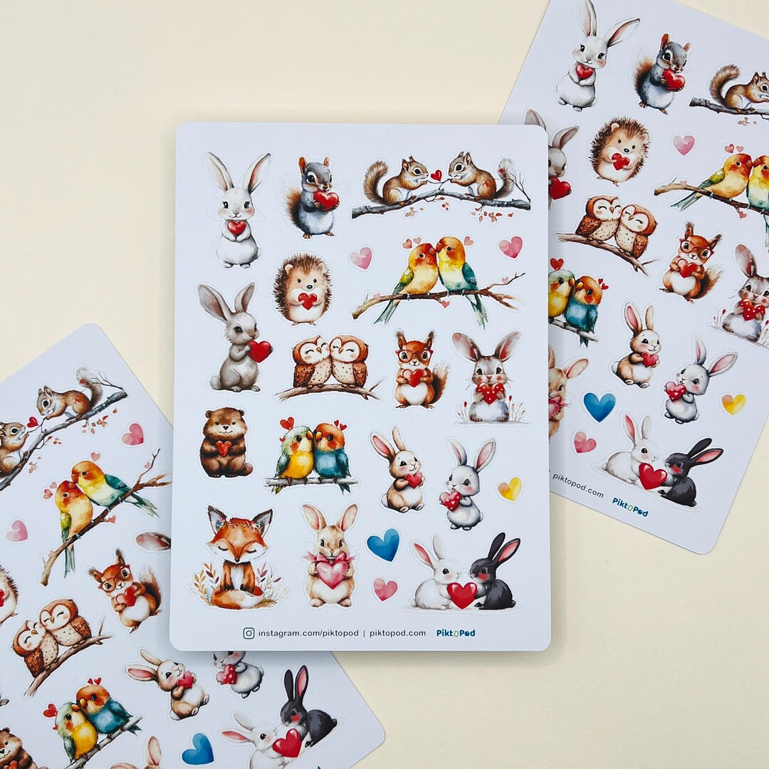 Valentine Animal Friends Stickers (5” X 7” Sheet) - Etsy