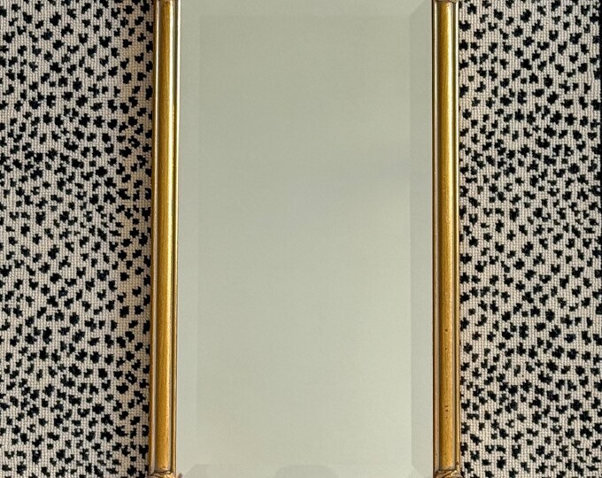 Vintage Rectangular Gold Leaf Solid Wood Carved Shell Mirror // Beveled ...