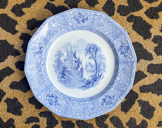 Antique Davenport Friburg Pattern Blue and White Transferware Plate ...