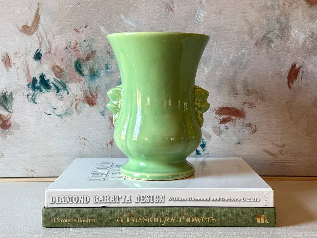 Vintage Mccoy Pottery Mint Green Double Handle Leaf and Berry Vase ...