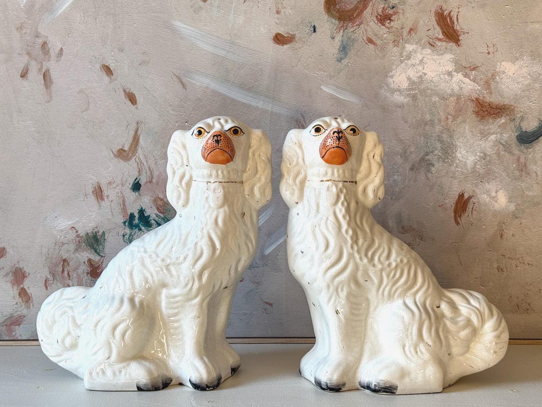 Antique AUTHENTIC Pair of Large Blonde White and Gold Staffordshire ...