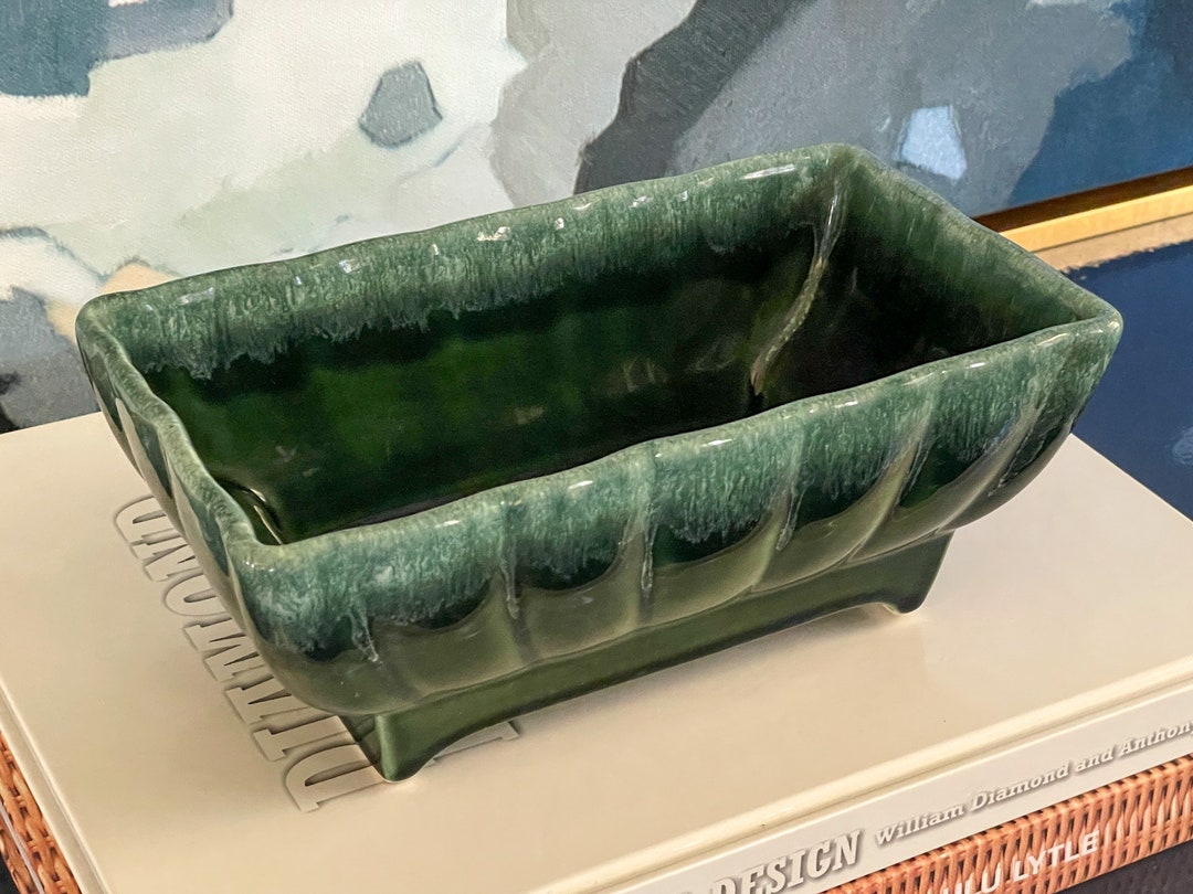 Vintage Hull Pottery Green Fluted Scalloped Rectangular Cachepot ...