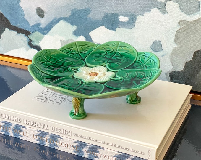 Antique English Majolica Lily Pad Low Compote Plate With Heron Legs ...