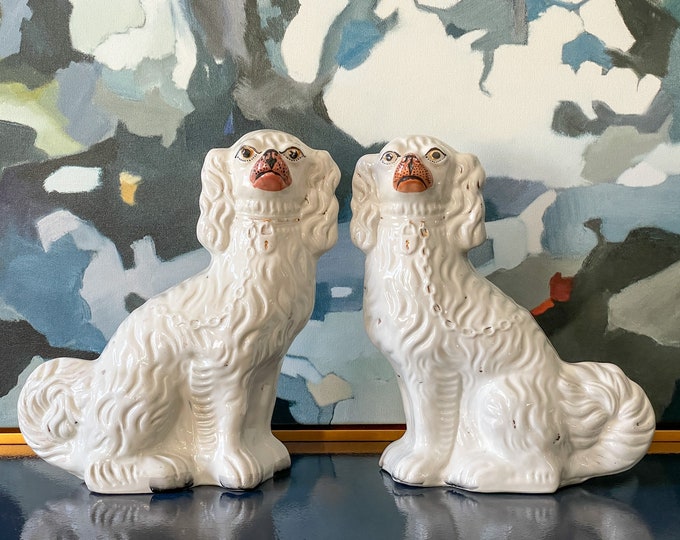 Antique AUTHENTIC Pair of Large Blonde White and Gold Staffordshire ...