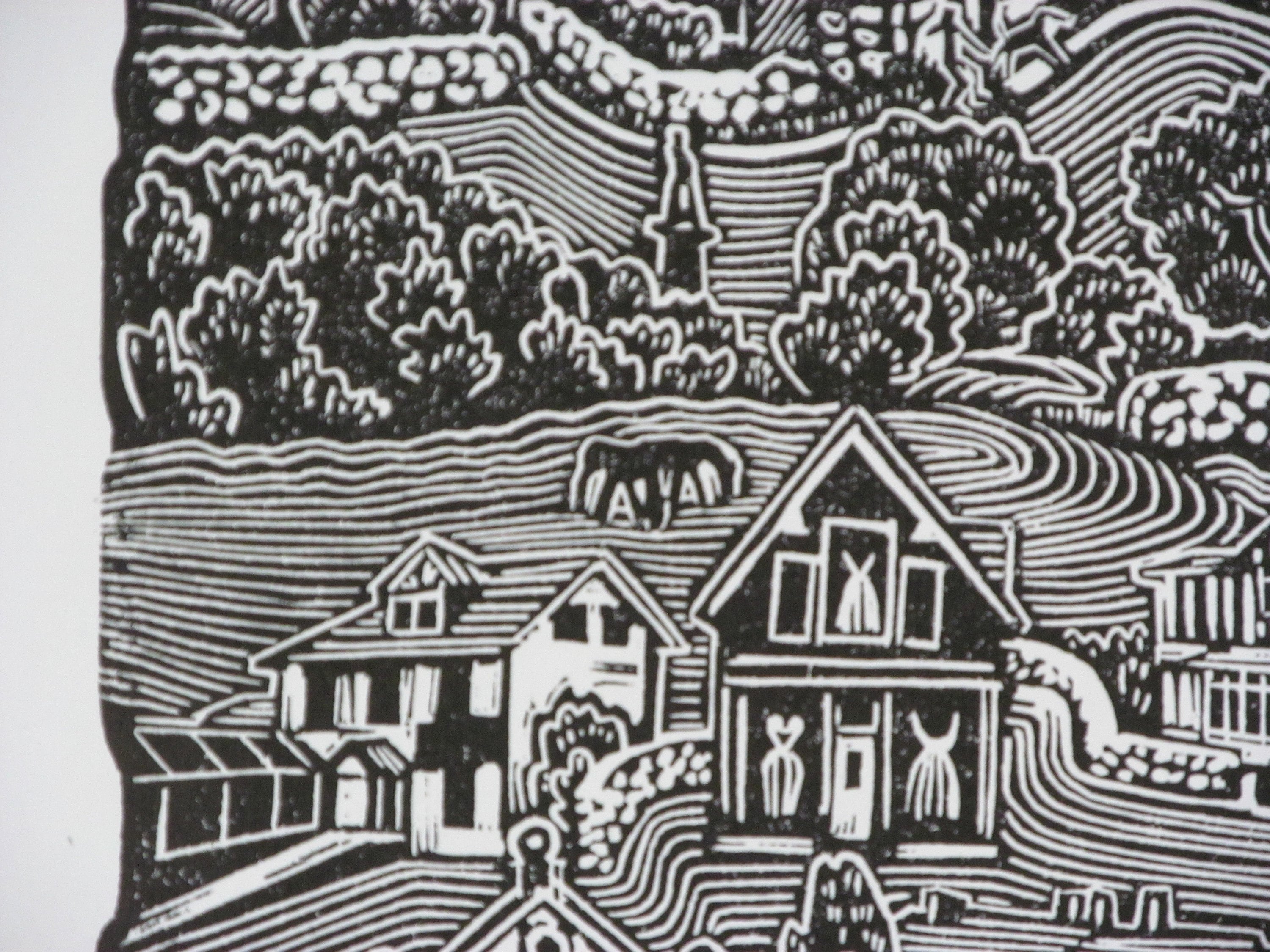 Welsh Village Landscape Linocut Art Print. Original - Etsy