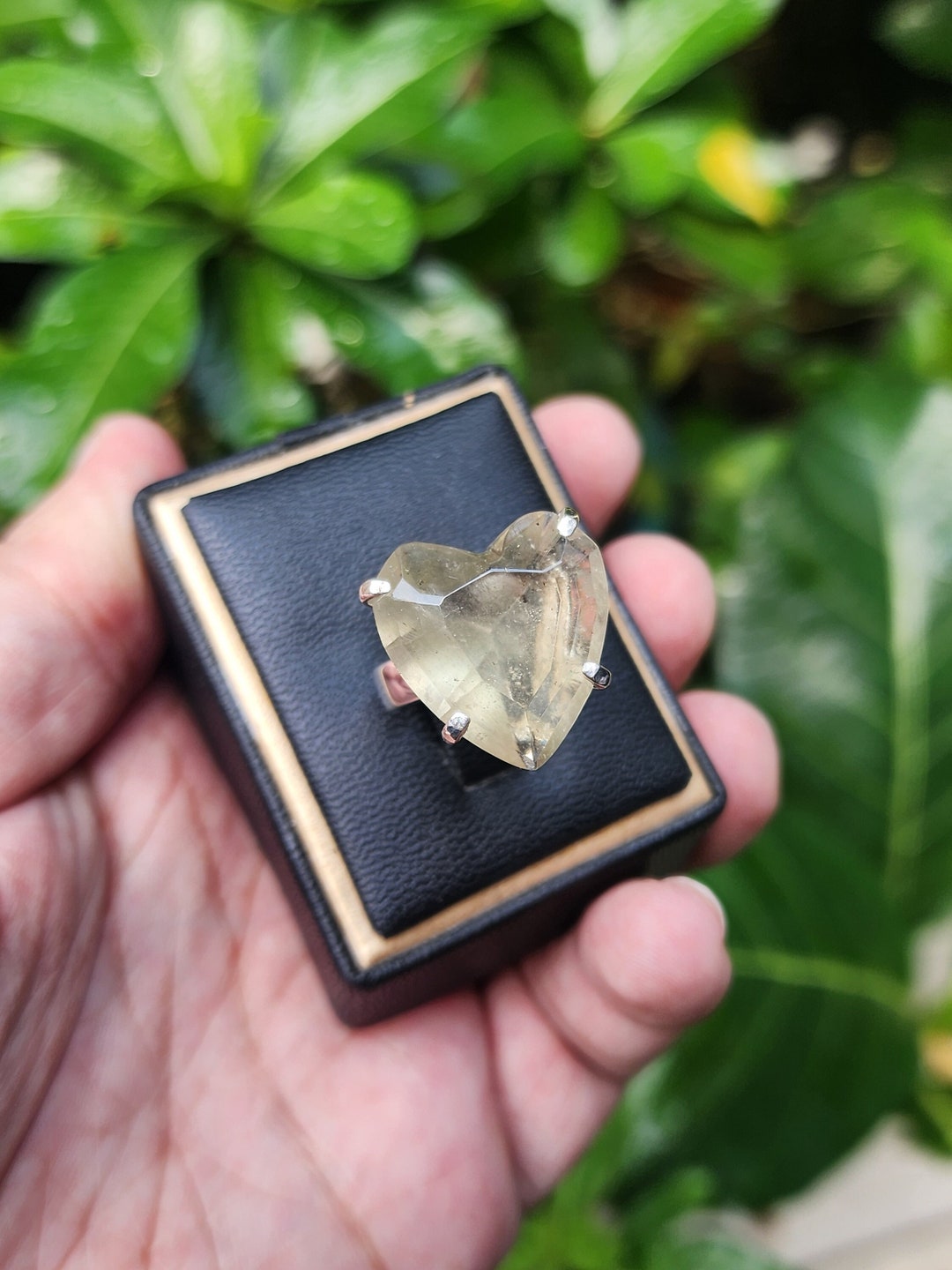 Libyan Desert Glass Ring / Libyan Gold Tektite / Craved Heart Shape ...