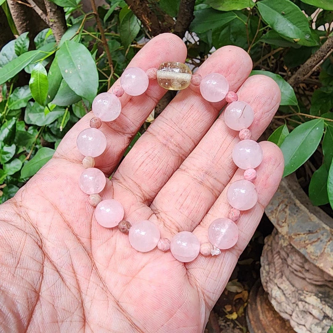 Libyan Desert Glass & Rose Quartz Bracelet: Gold Tektite, Sahara Origin ...