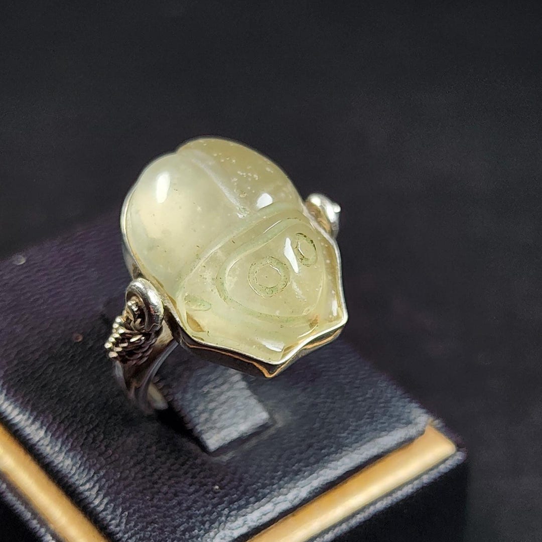 Libyan Desert Glass Ring . Gold Scarab Beetle Carving . Libyan Gold ...