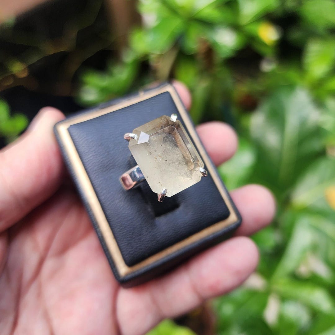 Libyan Desert Glass Ring: Sterling Silver Square Stone, Natural Tektite ...