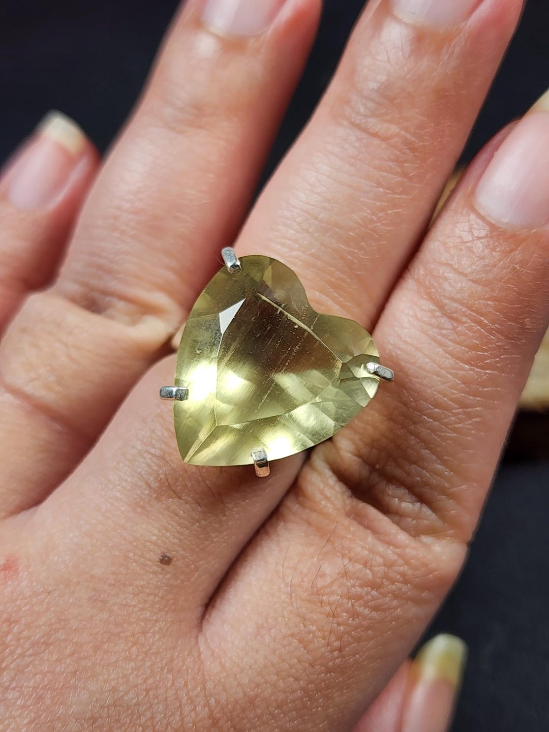 Libyan Desert Glass Ring . Libyan Gold Tektite . Heart Shape. Libyan ...