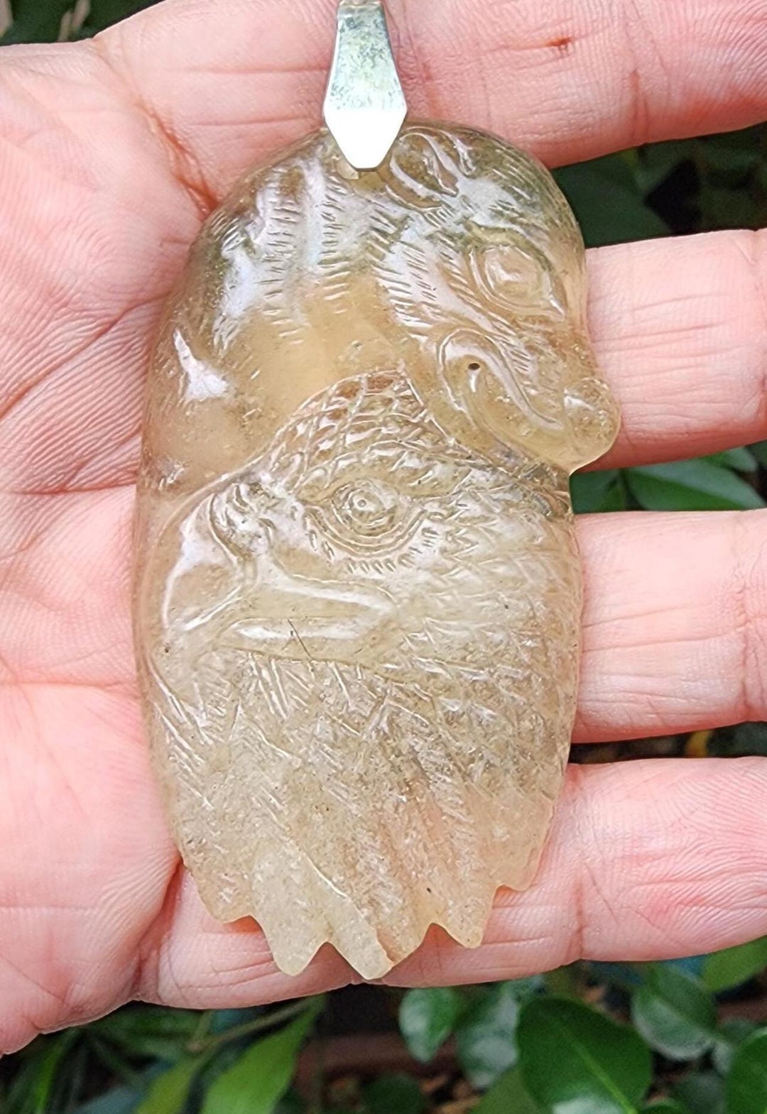 Libyan Desert Glass Eagle & Wolf Pendant: Gold Tektite Carving - Etsy