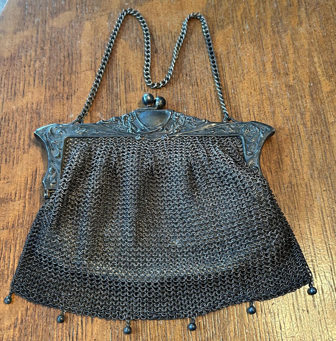 1920s Metal Mesh Bag With Tassels and Leather Lining German Silver - Etsy