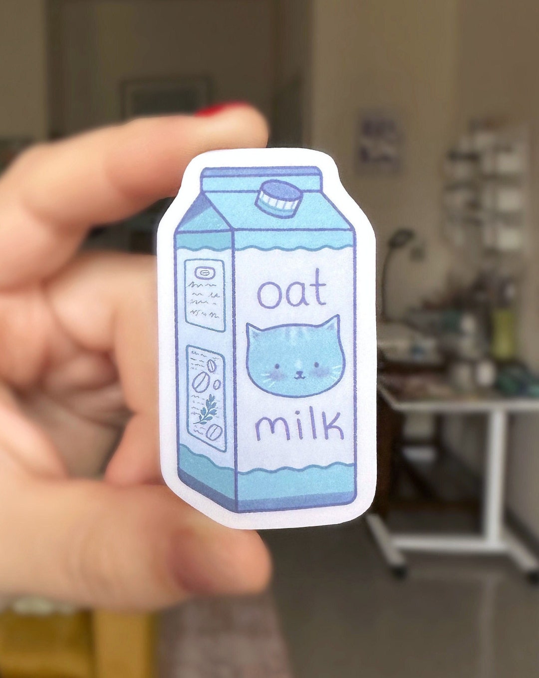 Oat Milk Sticker | Cat Vinyl Sticker | Blue Oat Milk | Oats | Milk ...