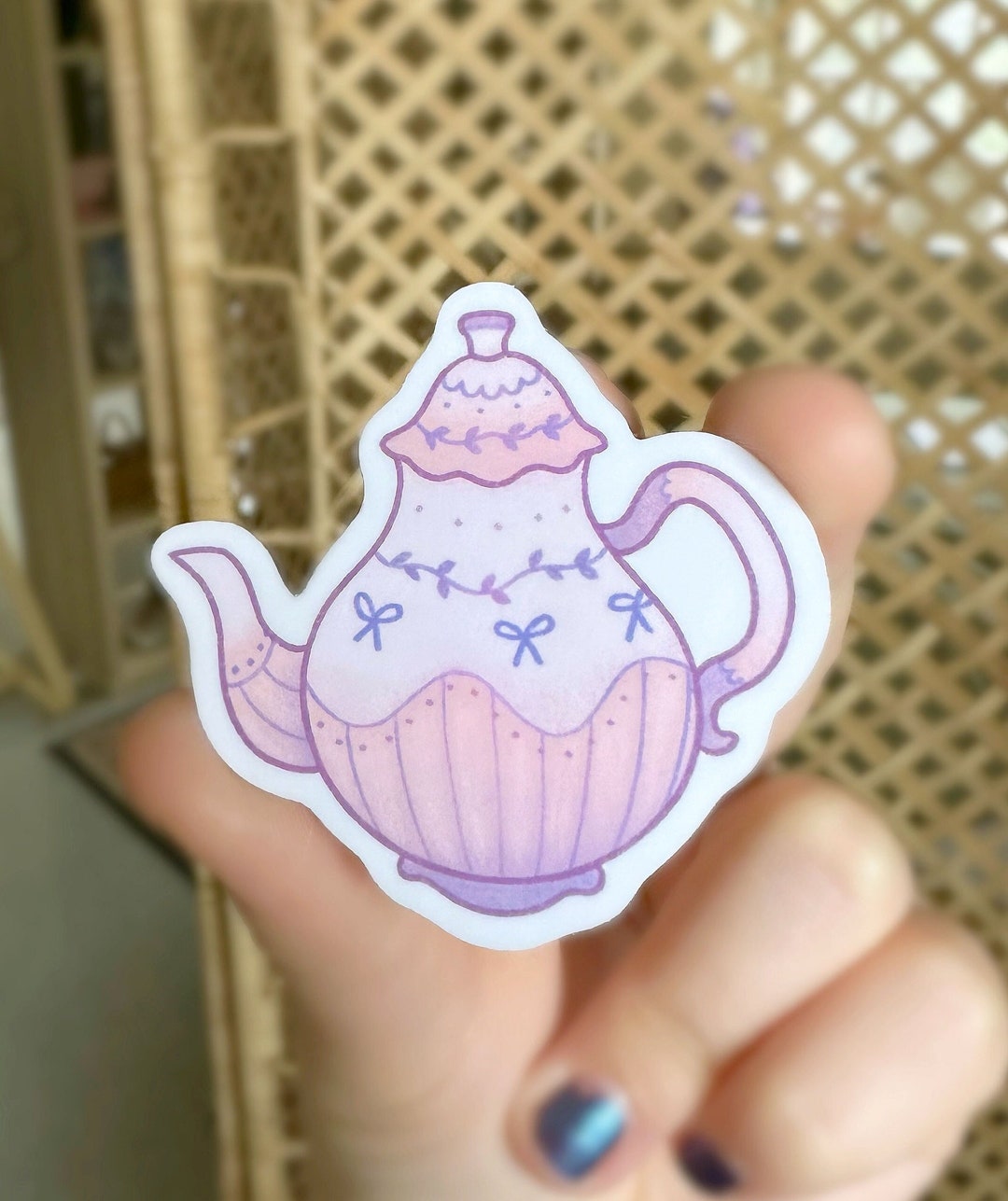 Victorian Teapot Glossy Sticker | Tea Sticker | Teapot With Bows | Cute ...