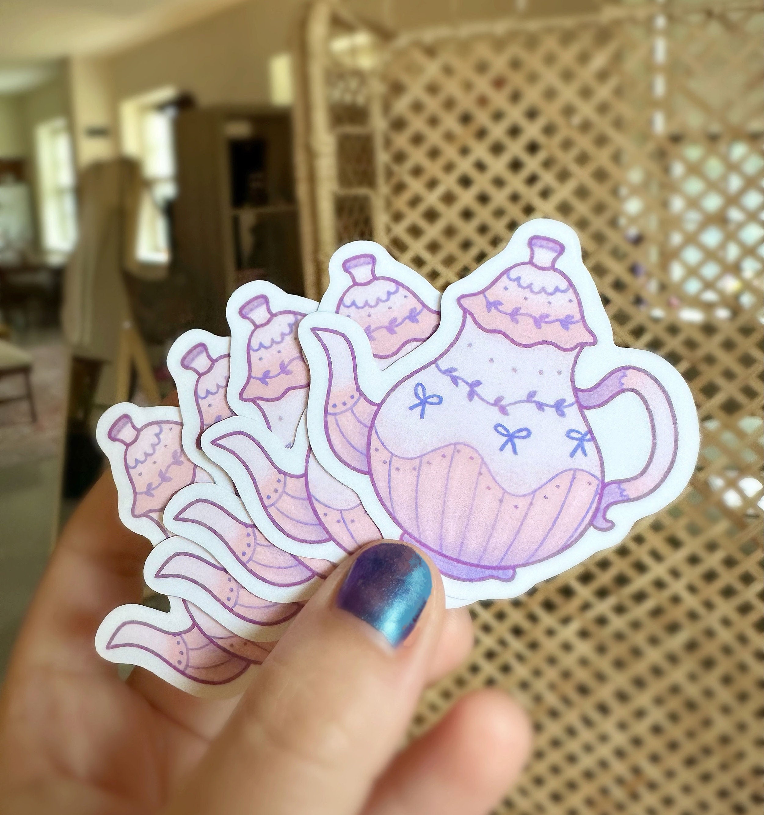 Victorian Teapot Glossy Sticker | Tea Sticker | Teapot With Bows | Cute ...
