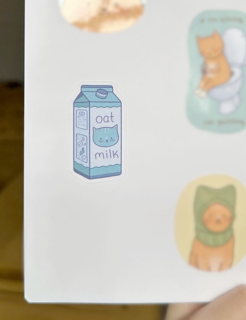 Oat Milk Sticker Cat Vinyl Sticker Blue Oat Milk Oats Milk Sticker ...