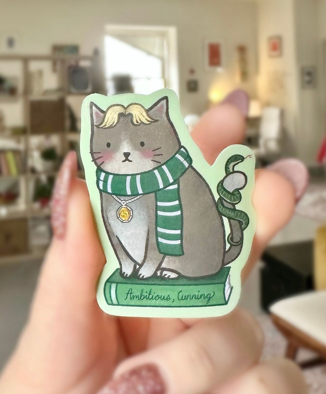 HP House Cat Sticker W/ Border (green) | HP | Vinyl Wizarding World ...