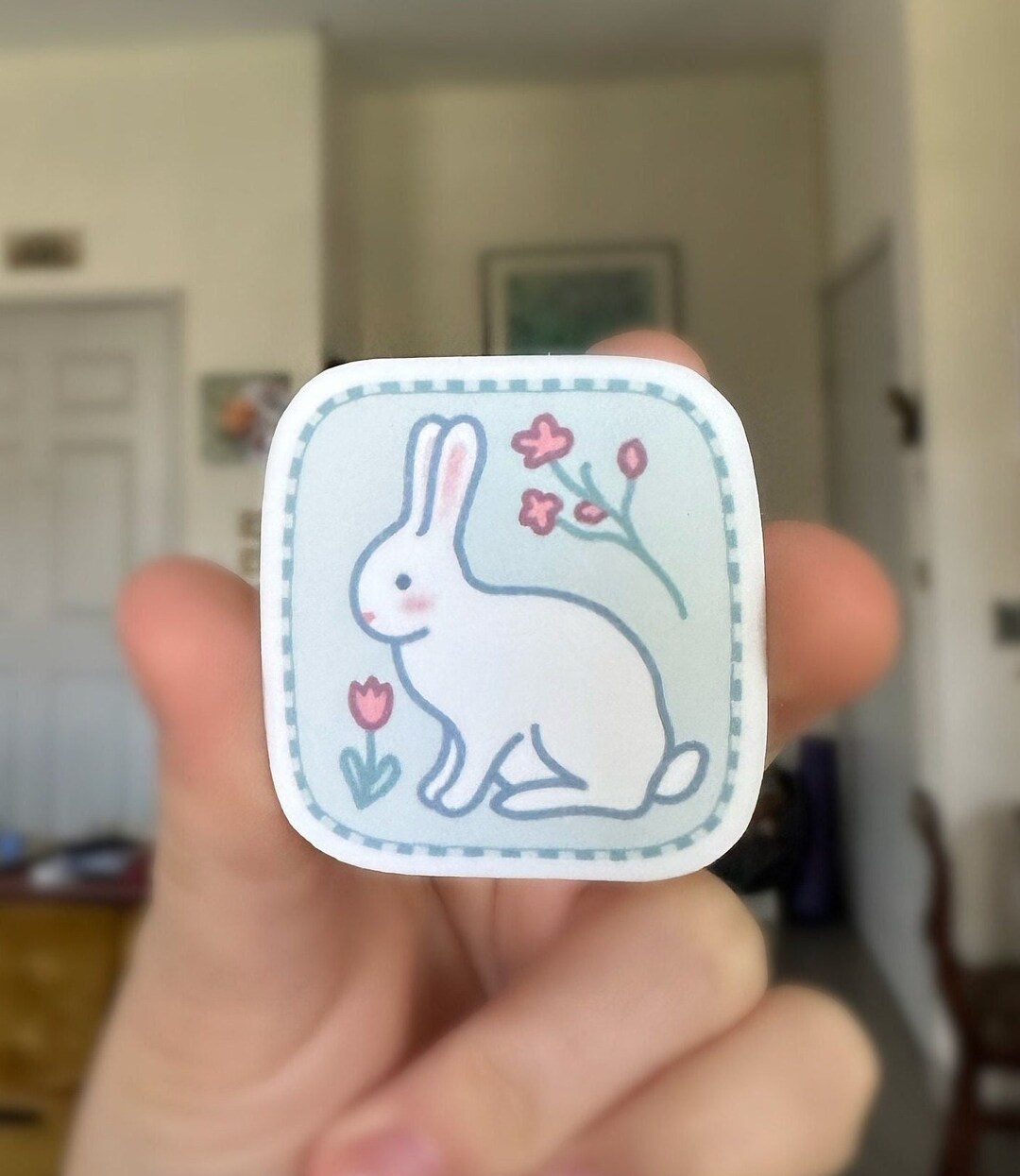 Bunny Rabbit Floral Glossy Sticker | Cute Bunny | Swedish Folk Art ...