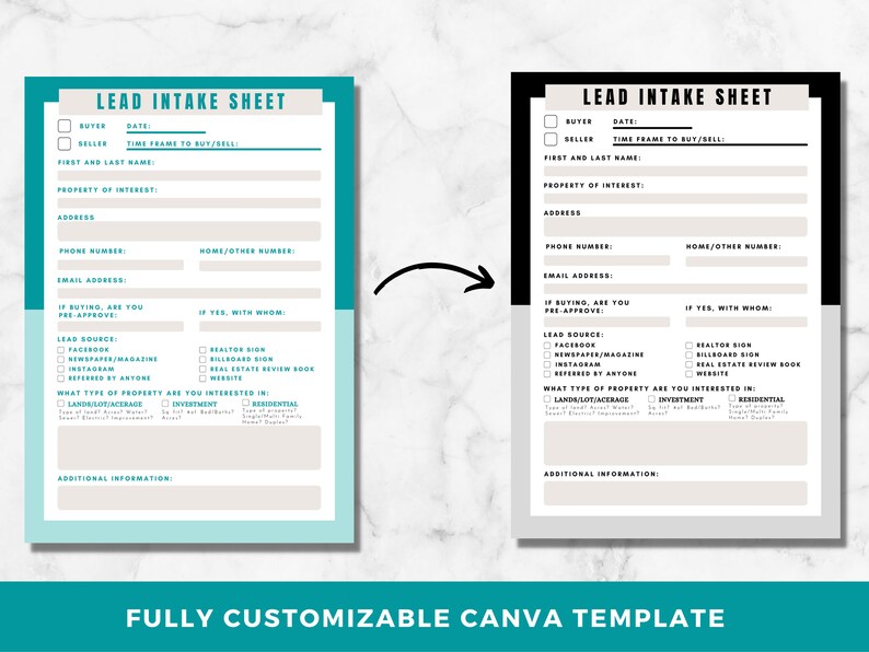 Lead Sheet Intake for Real Estate Agent, Buyer Lead Script, Client ...
