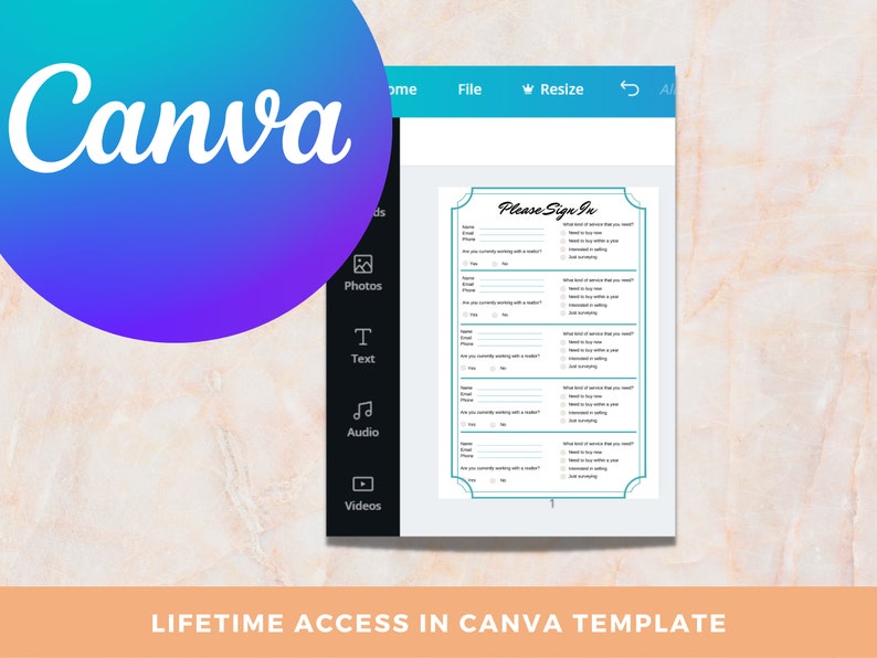 Open House Sign in Sheet Editable Canva Template & Pdfs Real Estate ...