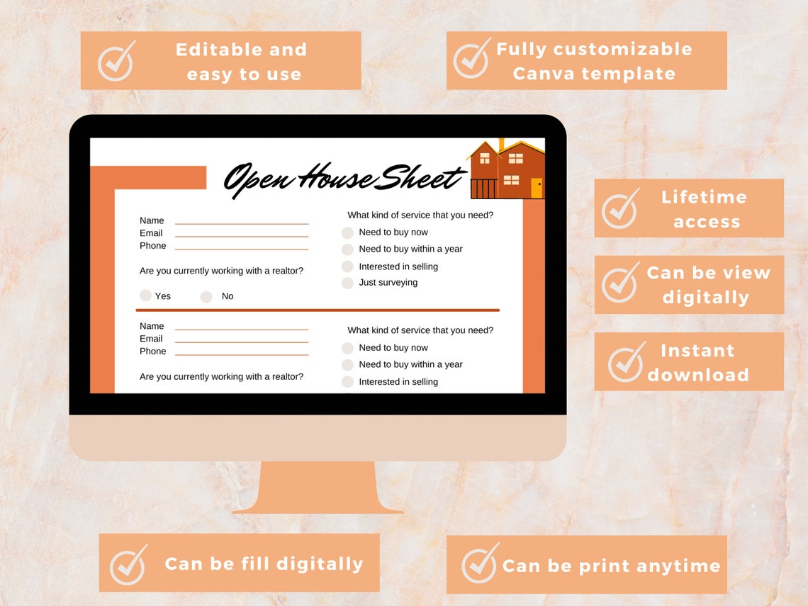 Open House Sign in Sheet Editable Canva Template & Pdfs Real Estate ...