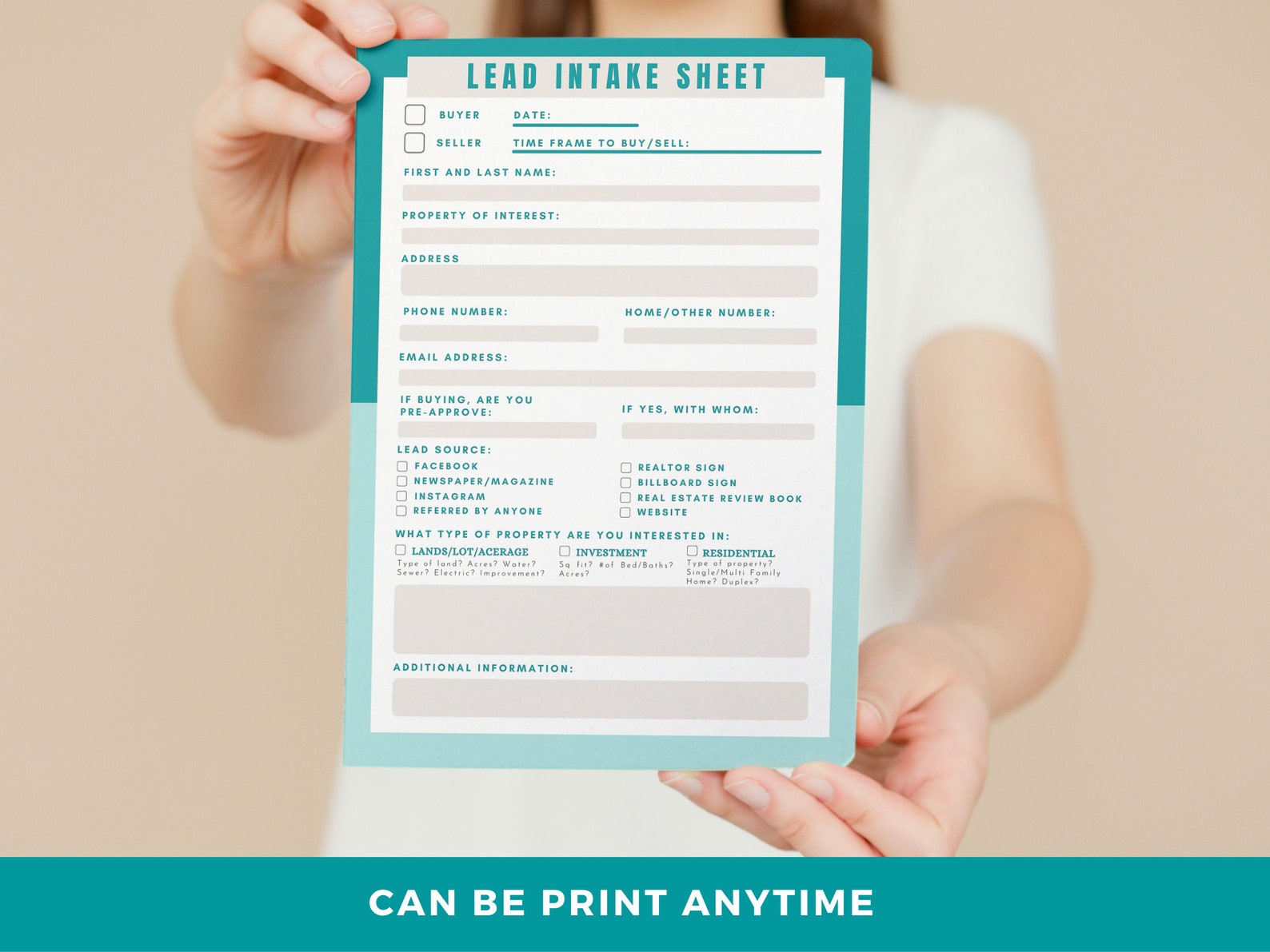 Lead Sheet Intake for Real Estate Agent, Buyer Lead Script, Client ...