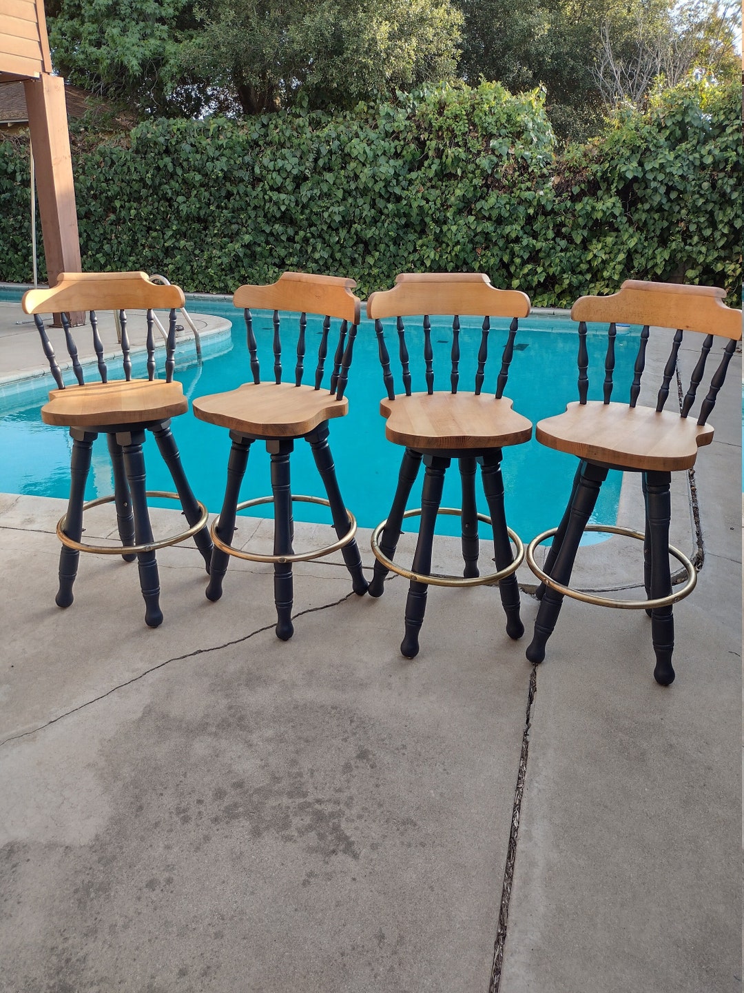 Set of 4 Vintage Colonial-style Swivel Beechwood Counter-height Stools ...
