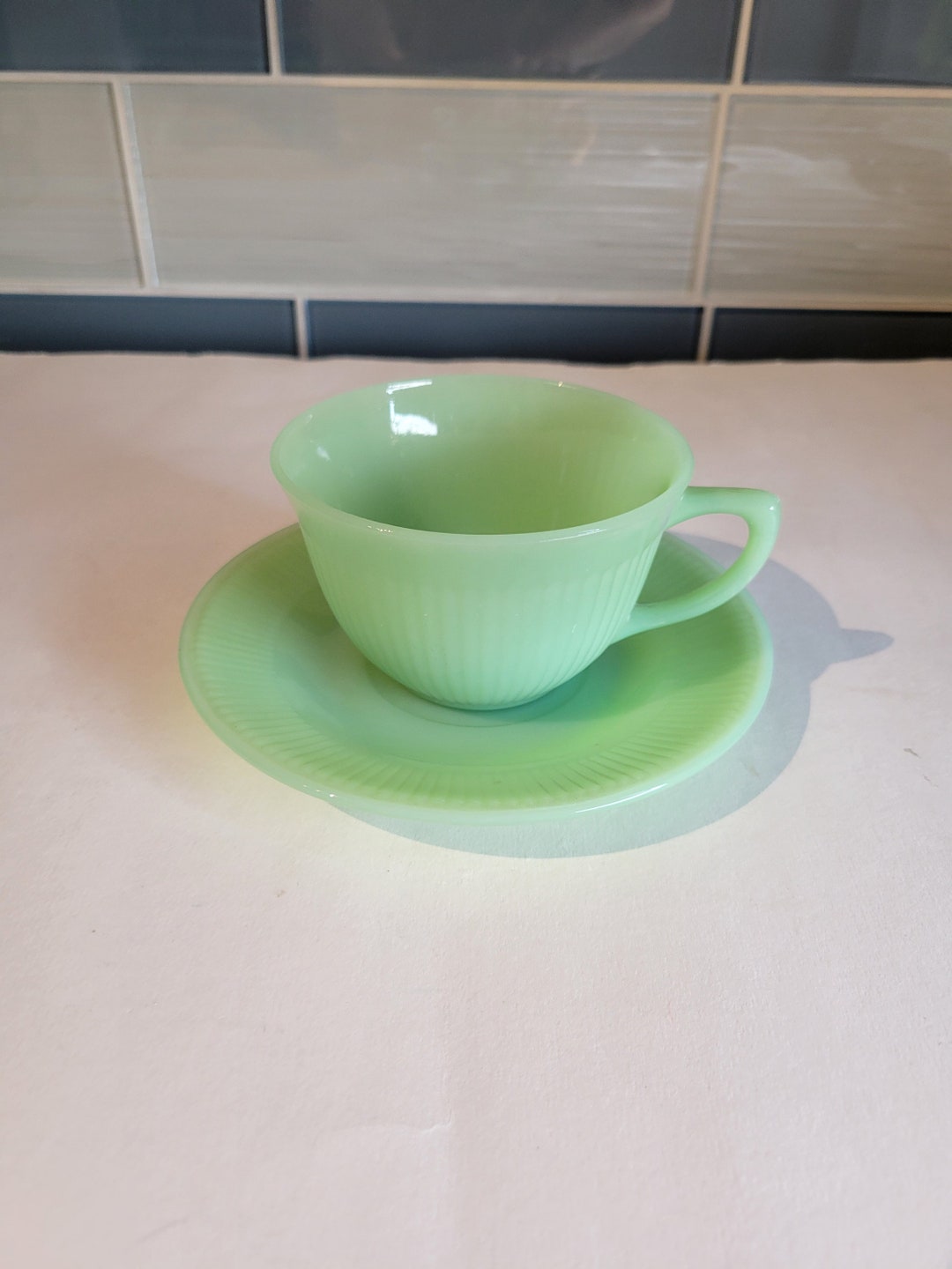 Jadeite Cup & Saucer - Etsy