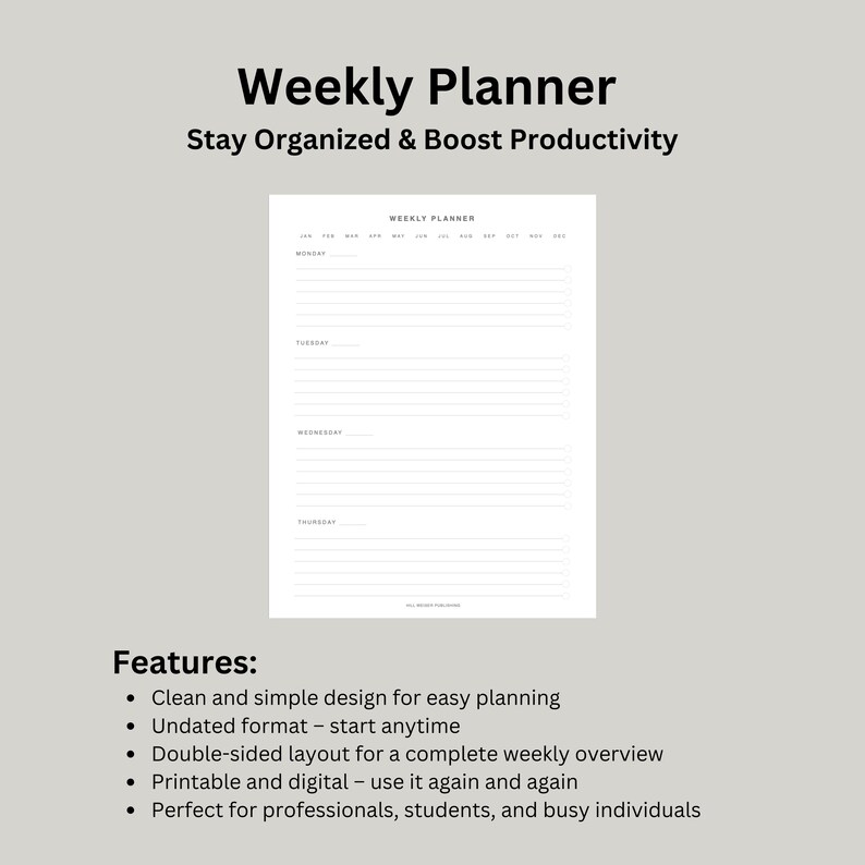 Weekly Planner Printable | 8.5x11 | Minimalist Undated Planner | Double ...