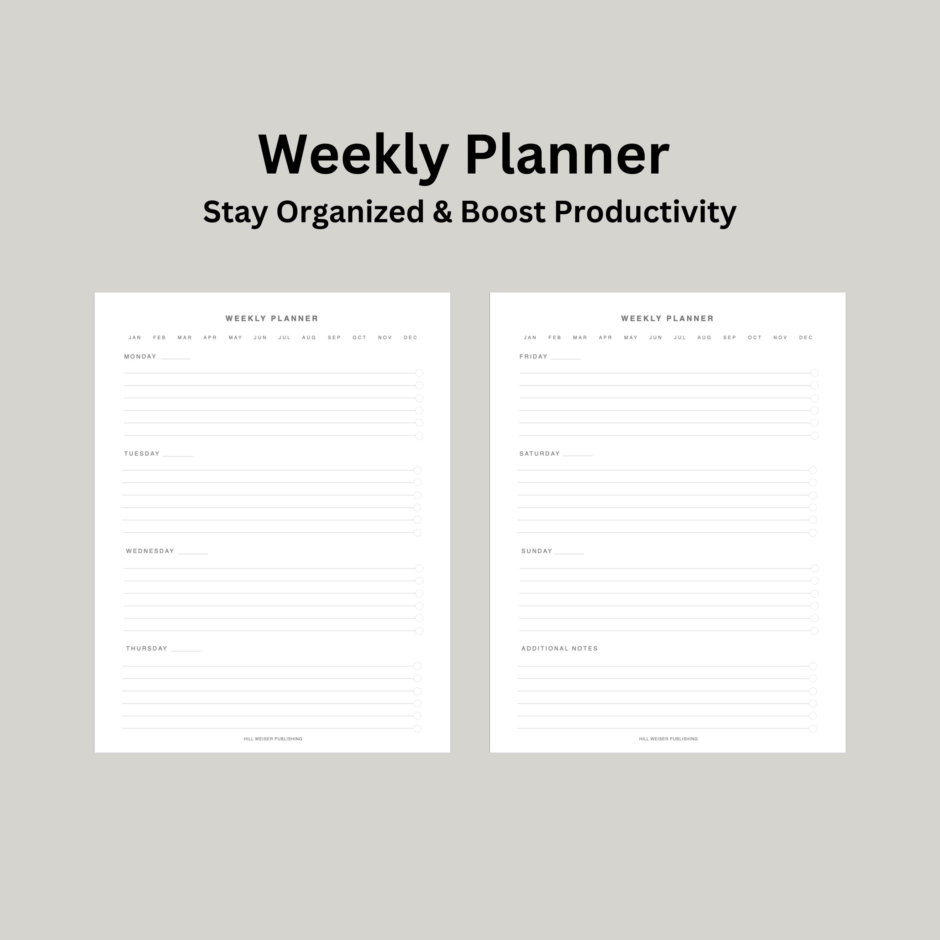Weekly Planner Printable | 8.5x11 | Minimalist Undated Planner | Double ...