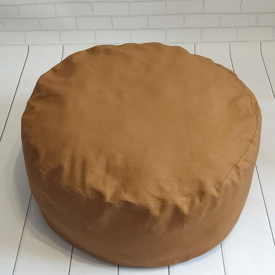 Linen Pouf Cover, Linen Ottoman Slipcover Custom Pouf Cover, Natural ...