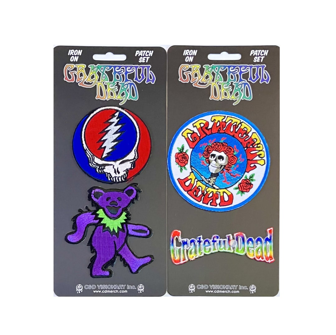 Grateful Dead Set of 4 Iron on Patches Skull & Roses, Steal Your Face, Purple Bear Rainbow Name ...