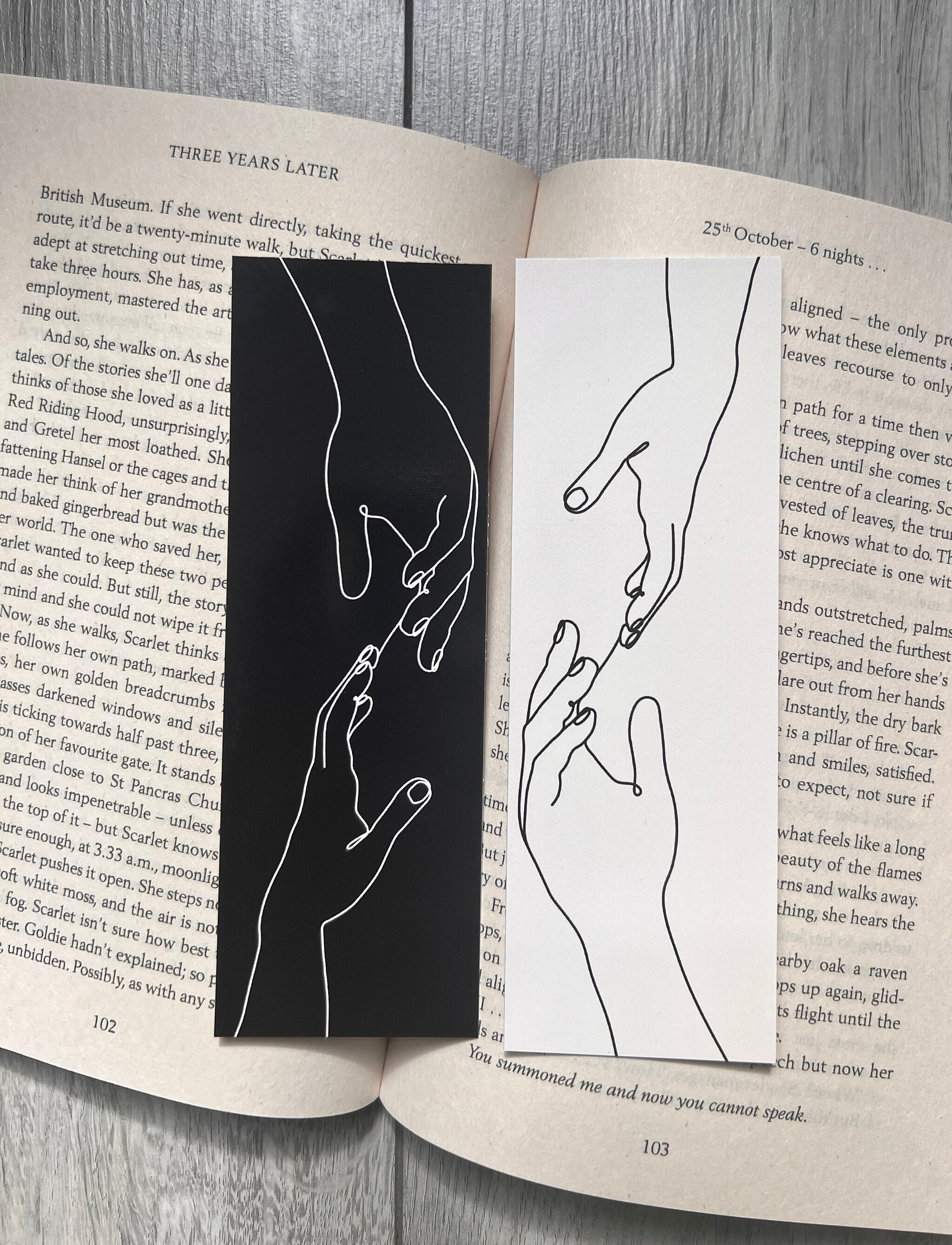 Minimalist Lovers Bookmark: Hand-drawn Hands Illustration in Black and ...