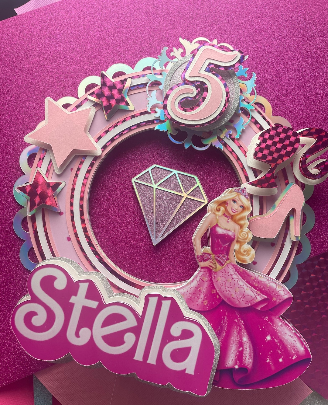 Barbie Theme Cake Topper Birthday Party Girl, 3D Cake Topper Decoration ...