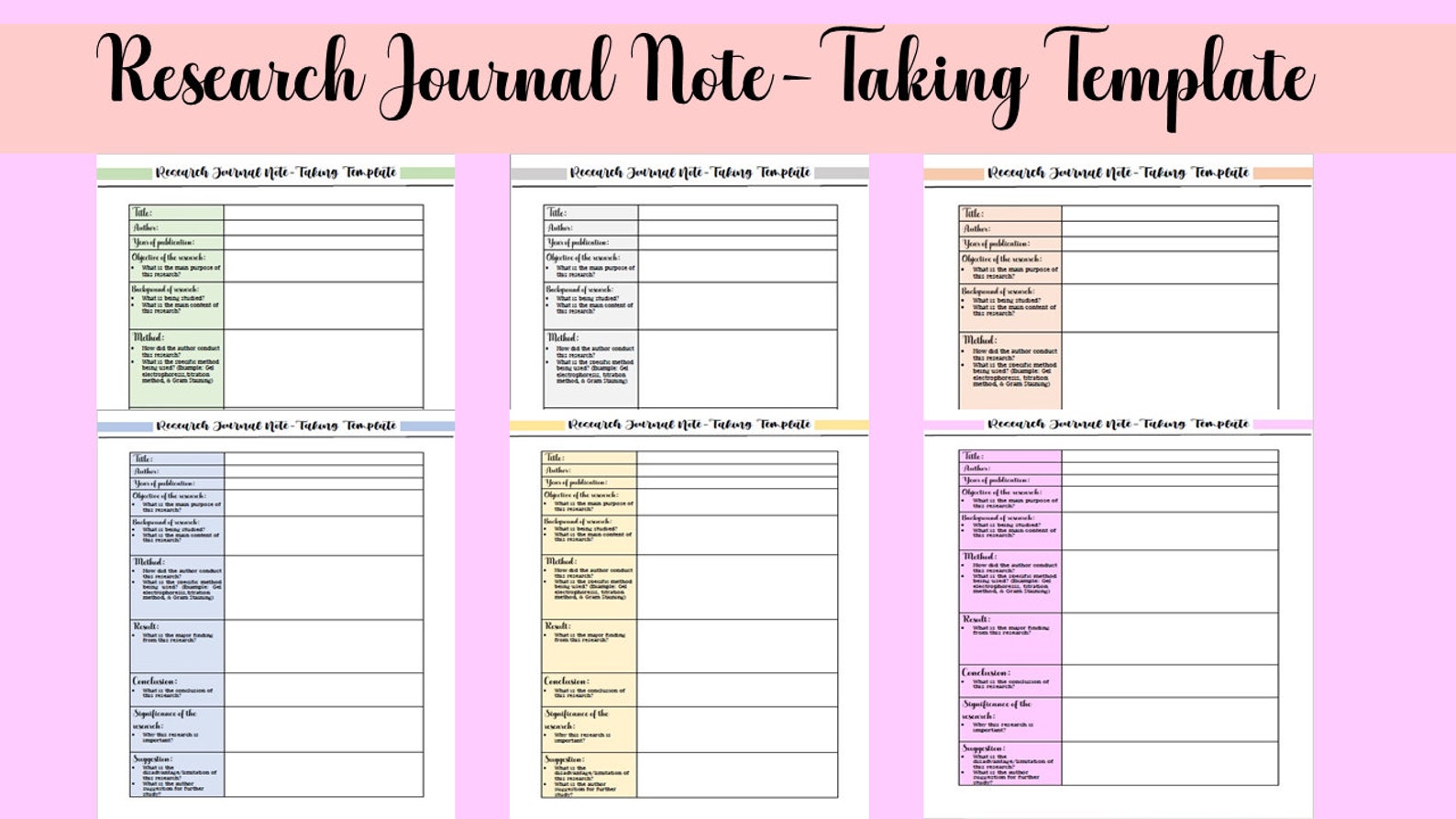 Research Journal Note-taking Template| Printable Note-taking Template ...