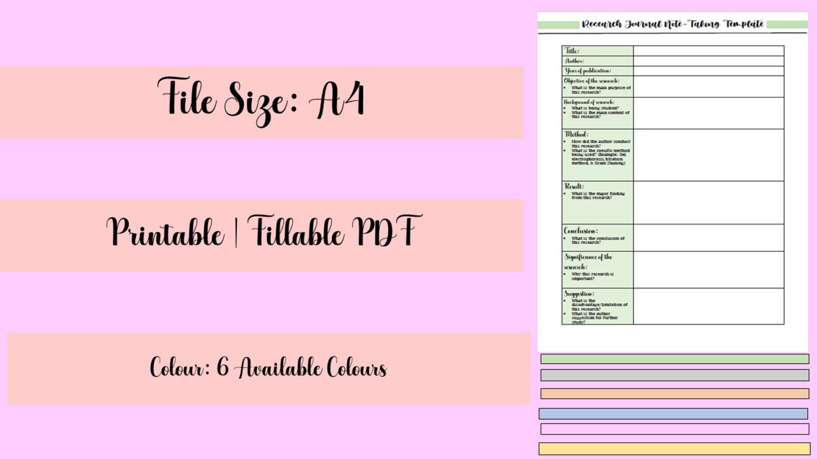 Research Journal Note-taking Template| Printable Note-taking Template ...